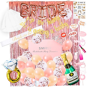 SMIRLY Bachelorette Party Decorations Kit: Rose Gold Bridal Shower Decorations Kit, Bachelorette Party Supplies, Bride to Be Decorations, Bridal Shower Decor, Bachelorette Sash and Veil Bride Balloons