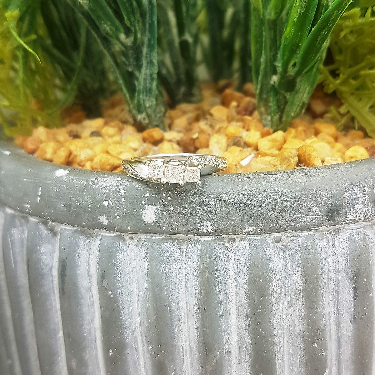 Dazzlingrock Collection 0.50 Carat (ctw) 10K Princess & Round Diamond 3 Stone Engagement Ring 1/2 CT, White Gold, Size 7