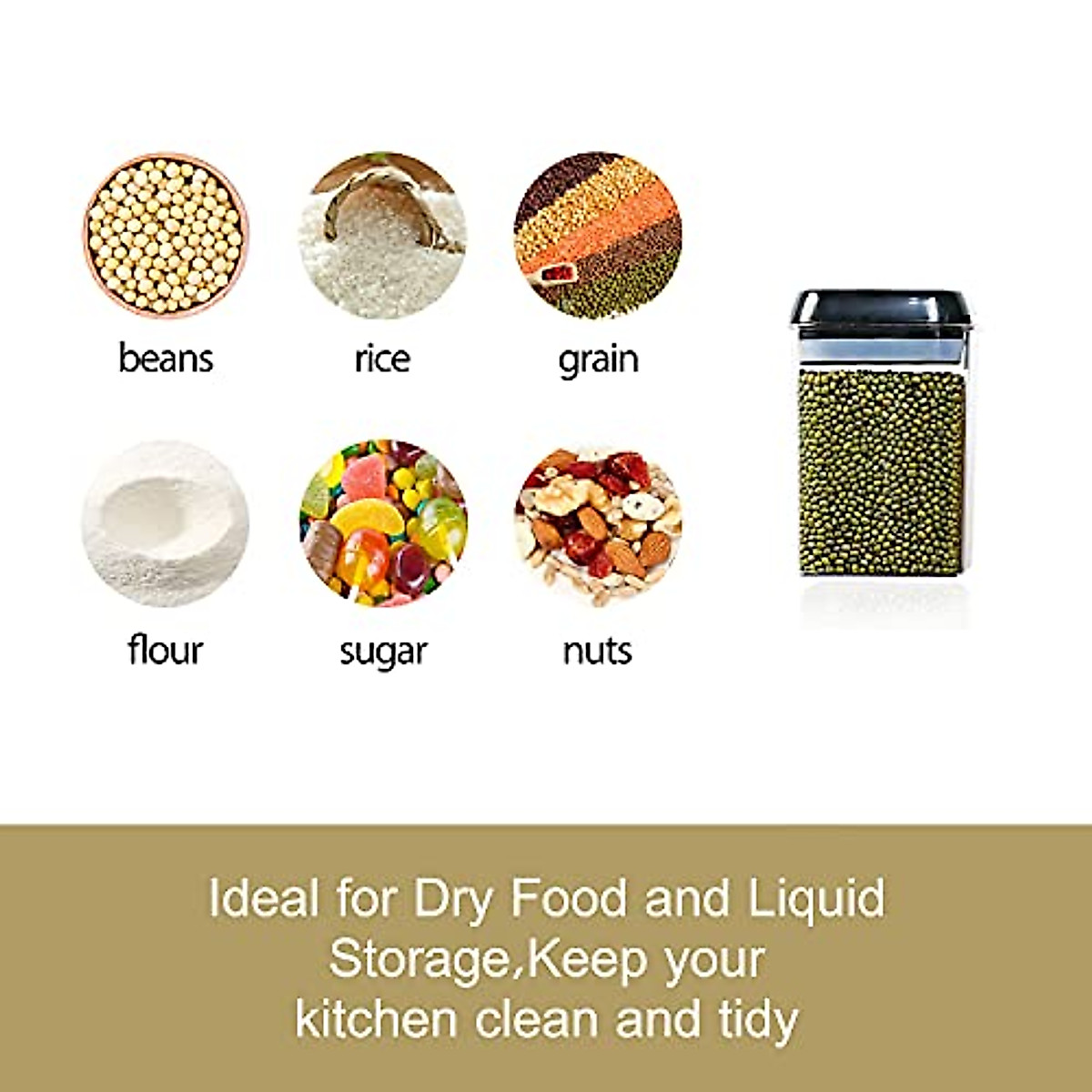 OMNISAFE Airtight Food Storage Container Set, 7Pcs Kitchen Organization Containers, BPA Free Clear Plastic Canisters for Cereal, Sugar & Dry Food with Easy Lock Lid, Include 9 Labels, Square Black