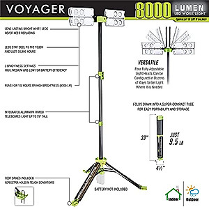 PowerSmith Voyager PVLR8000A-C 8000 Lumen Collapsible Cordless Tripod LED Work Light. Bare Light Only. 3-Way Power. AC or DC Adaptor or Battery Needed to Use Light