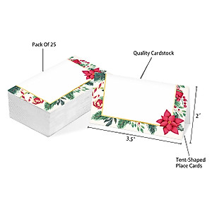 Table Place Card, Christmas Themed Tent Style Cards, Pack of 25 Half-Fold Reception Place Card, Perfect for Christmas Party, Birthday, Wedding, Bridal Shower, Baby Shower, Banquet C21