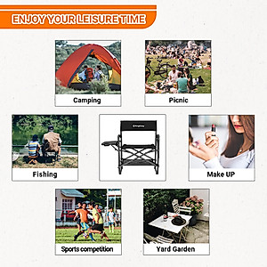 KingCamp Premium Extra Heavy Duty Wide Camping Directors Chairs Supports 300lbs for Adults, Padded Folding Portable Camping Chair with Side Table Storage Pockets Carry Straps, Black
