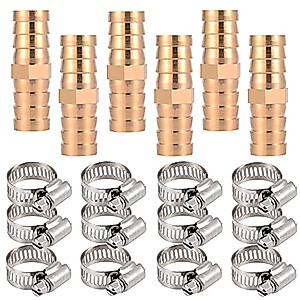 6 Pack Brass Garden Hose Connector with Stainless Steel Clamps, Garden Hose Repair Kit, Garden Hose Fittings (5/8 Inch)
