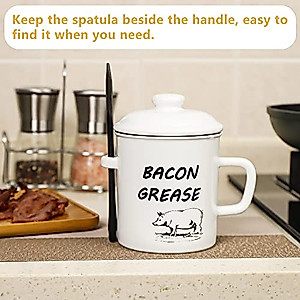 Bacon Grease Container with Strainer Rustic Farmhouse Ceramic Bacon Fat Container Bacon Grease Keeper with Food-Grade Silicone Spatula for Mom