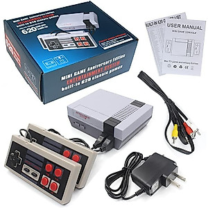 Retro Game Console, Classic Mini Game Console, AV Output 8-Bit Game System, Built-in 620 Video Games With 2 Classic Controllers - Plug and Play for Kids Birthday