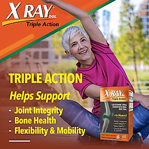 X Ray Dol Triple Action Glucosamine Chondroitin Joint Support Supplement, with MSM & 5X Vitamin D, Knee & Hip, Supports Bone Health, Flexibility & Mobility, Adults & Seniors, 60 Count, 1-Pack