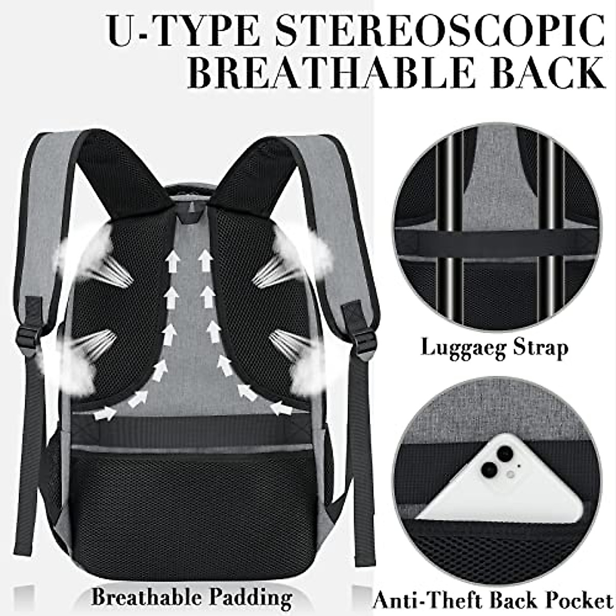 Backpack for Men and Women, School Backpacks for Teen Boys Water Resistant TSA Travel Backpack with USB Charging Port, Business Anti Theft Durable Computer Bag Gifts Fits 15.6 Inch Laptop, Grey