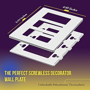ENERLITES Screwless Decorator Wall Plate Child Safe Cover, Size 3-Gang 4.68" H x 6.53" L, Unbreakable Polycarbonate Thermoplastic, SI8833-W, Glossy, White