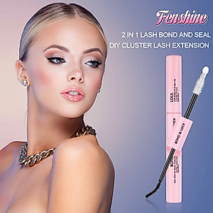 Fenshine Lash Bond and Seal, Cluster Eyelash Glue, Individual Cluster DIY Eyelash Extensions, Super Strong Hold Cluster Lash Adhesive, Waterproof, Latex Free, Mascara Wand Glue