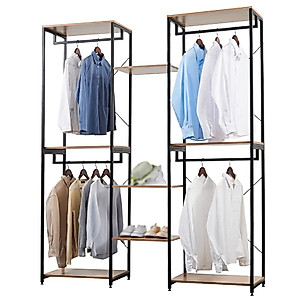 LHLLHL Wardrobe Clothes Rail 2 + 3 + 2 Shelves with Shoe Rack Clothing Storage Cabinet Clothes Shoes Bedroom Furniture