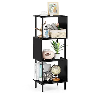 ETELI Small Bookshelf Unique S Shaped 4 Shelf Bookcase Free Standing Industrial Book Storage Shelves for Living Room, Bedroom, and Home Office, Rustic Book Organizer & Metal Frame