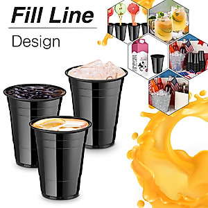 Lounsweer 100 Pack 16 oz Christmas Plastic Cups Party Supplies Cups Disposable Drinking Cups Water Cups for Graduation Wedding Birthday Beer Taste Serving Snack Sample Tastings Barbecues Picnic(Black)