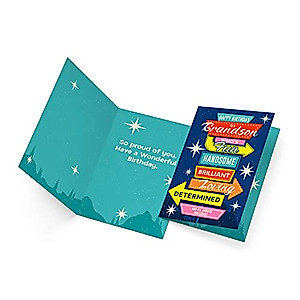 Birthday Card For Grandson | Made in America | Eco-Friendly | Thick Card Stock with Premium Envelope 5in x 7.75in | Packaged in Protective Mailer | Prime Greetings