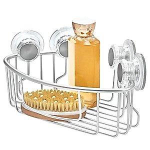 iDesign Metro Rustproof Aluminum Turn-N-Lock Suction, Bathroom Shower Corner Basket for Shampoo, Conditioner, Soap - Silver