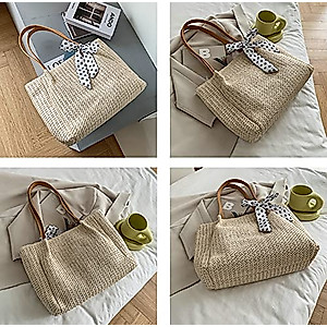 Summer Beach Tote Bag for Women Straw Beach Tote Bow Handbag Hobo Purse for Travel Vocation