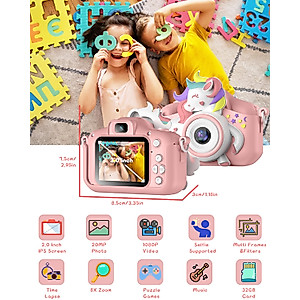 Kids Camera for 3-8 Years Old Toddlers Childrens Boys Girls Selfie Camera 20.0 MP HD 1080P IPS Screen Dual Digital Toy Camera for Kids Christmas Birthday Gifts