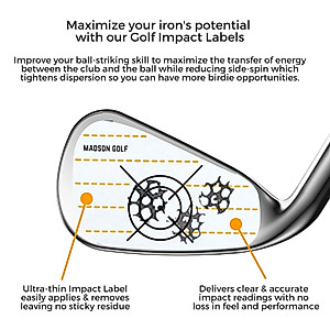 Madson Golf Club Impact Tape Labels, Swing Trainer Bundle with Training Aids Face Stickers, Variable Height Tees, Setup Measuring Tape and Practice Journal (Right-Hand Golfer)