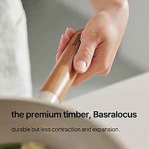 dogado Organic Frying Pan & Pot with Wood Handle, Nonstick Ceramic Cookware, Multipurpose Skillet, Sand Beige (Frying Pan)