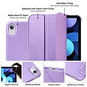 DTTO Case for New iPad Air 11 inch M2 / iPad Air 5th&4th Generation 10.9 Inch, Hard Back Sparkled and Sheen Front Cover for iPad Air Case 2024/2022/2020, Support 2nd Gen Pencil Charging - Purple