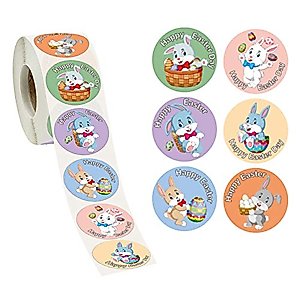 500Pcs Easter Stickers, Cute Easter Rabbit Egg Roll Assortment,Self Adhesive Sticker for Easter Party Kids Gifts Bag Box Decor Tags