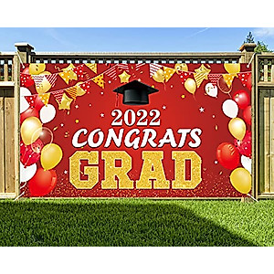 Graduation Party Decorations 2022 Red - Large 78” x 45” Congrats Graduation Banner Party Supplies - Class of 2022 Graduation Decorations for Any Schools or Gradesr Indoor/Outdoor Home Door Décor