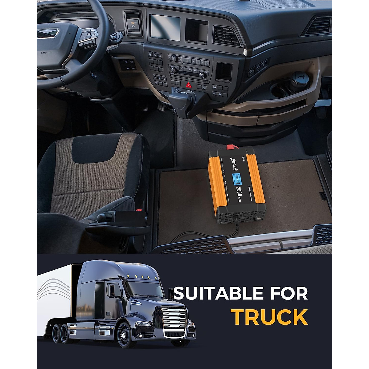 Ampeak 2000W Power Inverter with Remote 3AC Outlets 6.2A USB Ports Inverter DC 12V to AC 110V 17 Protections Inverter for Vehicles