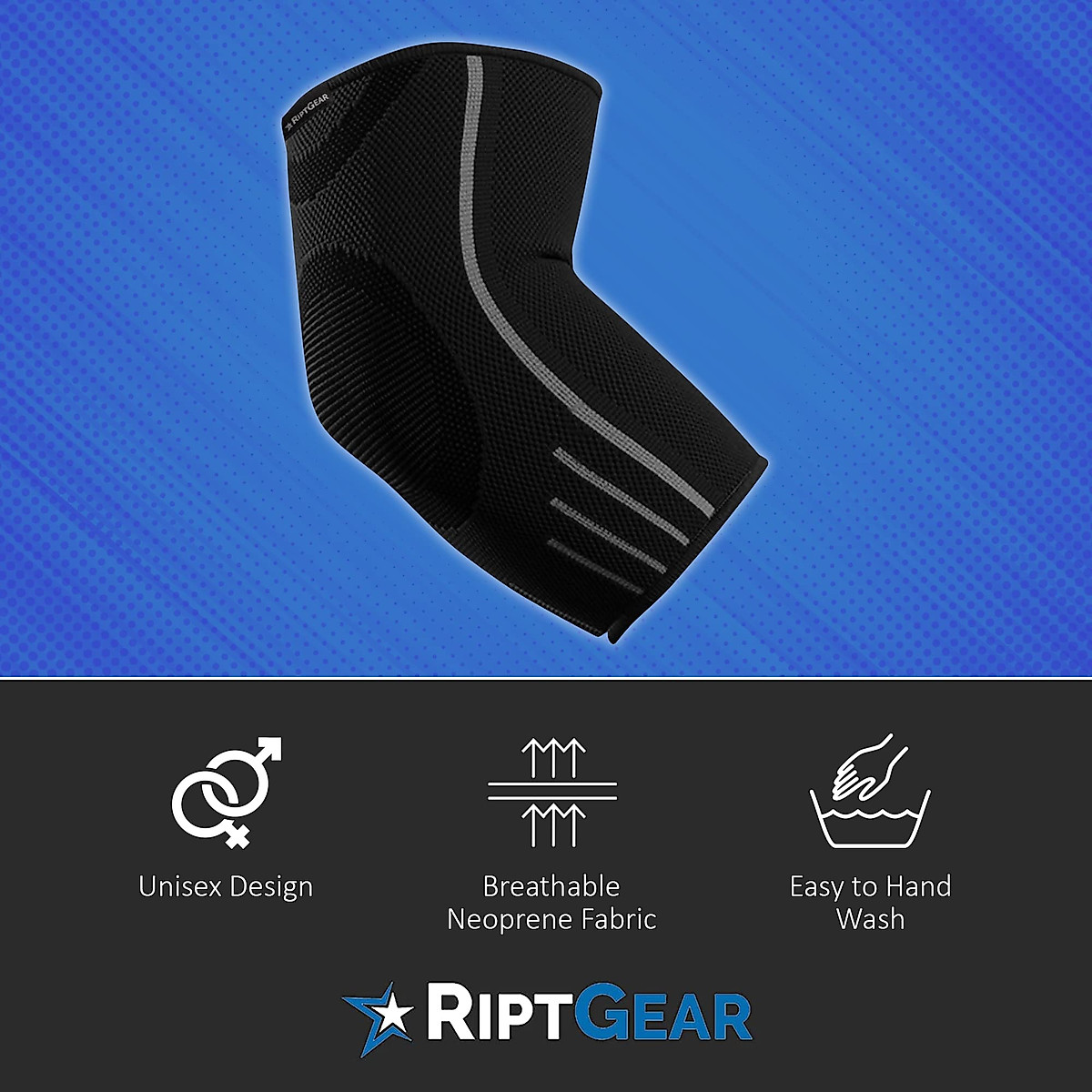 RiptGear Elbow Compression Sleeve - Elbow Brace for Men and Women - Sleeve for Tendonitis, Tennis Elbow, Golfers Elbow, Bursitis, Support Treatment for Joint Pain (Medium, Black (1 Pack))