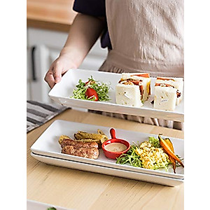 LAUCHUH Porcelain Serving Platter Rectangular Plate / Tray for Party, 14-Inch Large White Microwave And Dishwasher Safe Set of 4