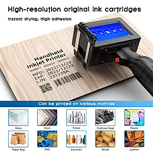 BESHENG Handheld Inkjet Printer JS12H2 Inkjet Coder Printing Height 0.08-1 Inch with Quick-Drying Ink Portable Handheld Printer with 4.3" Touch Screen for Date/Barcode/Label/Logo/QRcode Any Surface