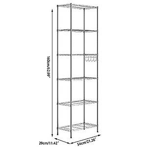 Anfan 6 Tier Wire Shelving Unit Heavy Duty Metal Wire Storage Shelves with Adjustable Leveling Feet & Side Hooks for Kitchen, Garage and Office (Silver)