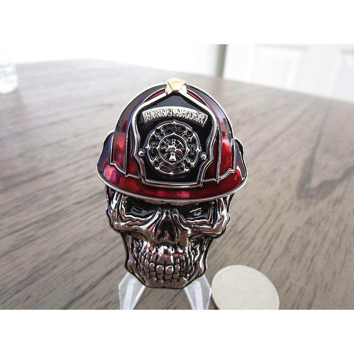 Firefighter First Responder Prayer Skull Challenge Coin