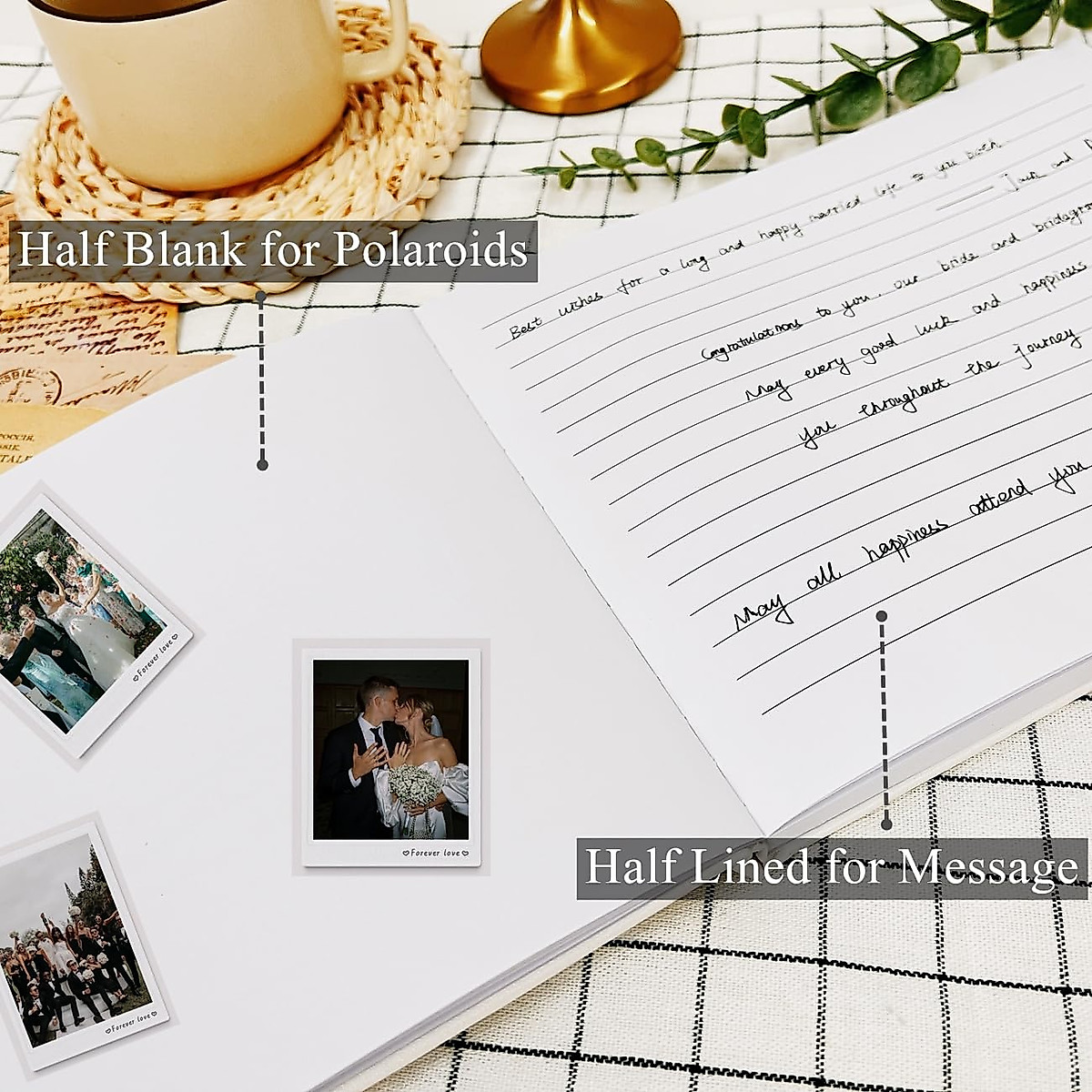 BGHEOUYV Wedding Guest Book Polaroid Guest Book for Wedding and Baby Shower, 100 Pages Blank and Lined Bridal Shower Guest Book, Photo Guest Book Includes Clear Photo Corners Self Adhesive (Navy)