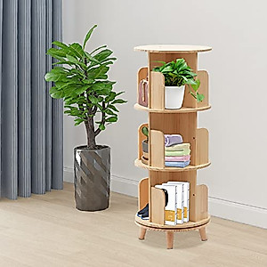 OCASAMI 3 Tier Rotating Bookshelf 360 Display Floor Standing Shelves Bookshelf Book Storage for Kids&Adults, Wood Bookshelf Organizer, Cornerbookshelf, Space Saving(40"x18"x18")