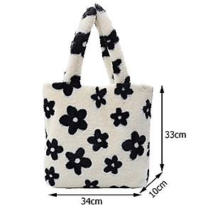 Plush Underarm Bag, Ladies Fluffy Shoulder Bag, Women Furry Flower Tote Bag Y2K Plush Handbag for Autumn and Winter
