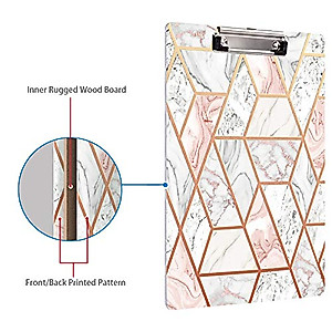 WAVEYU Marble Clipboard Decorative for Office, Cute Clipboard Hardboard with Low Profile Clip Designed for Middle High School College Student Girl Women Adult Teen Gift, Pink+Gold (12.5"x8.5")