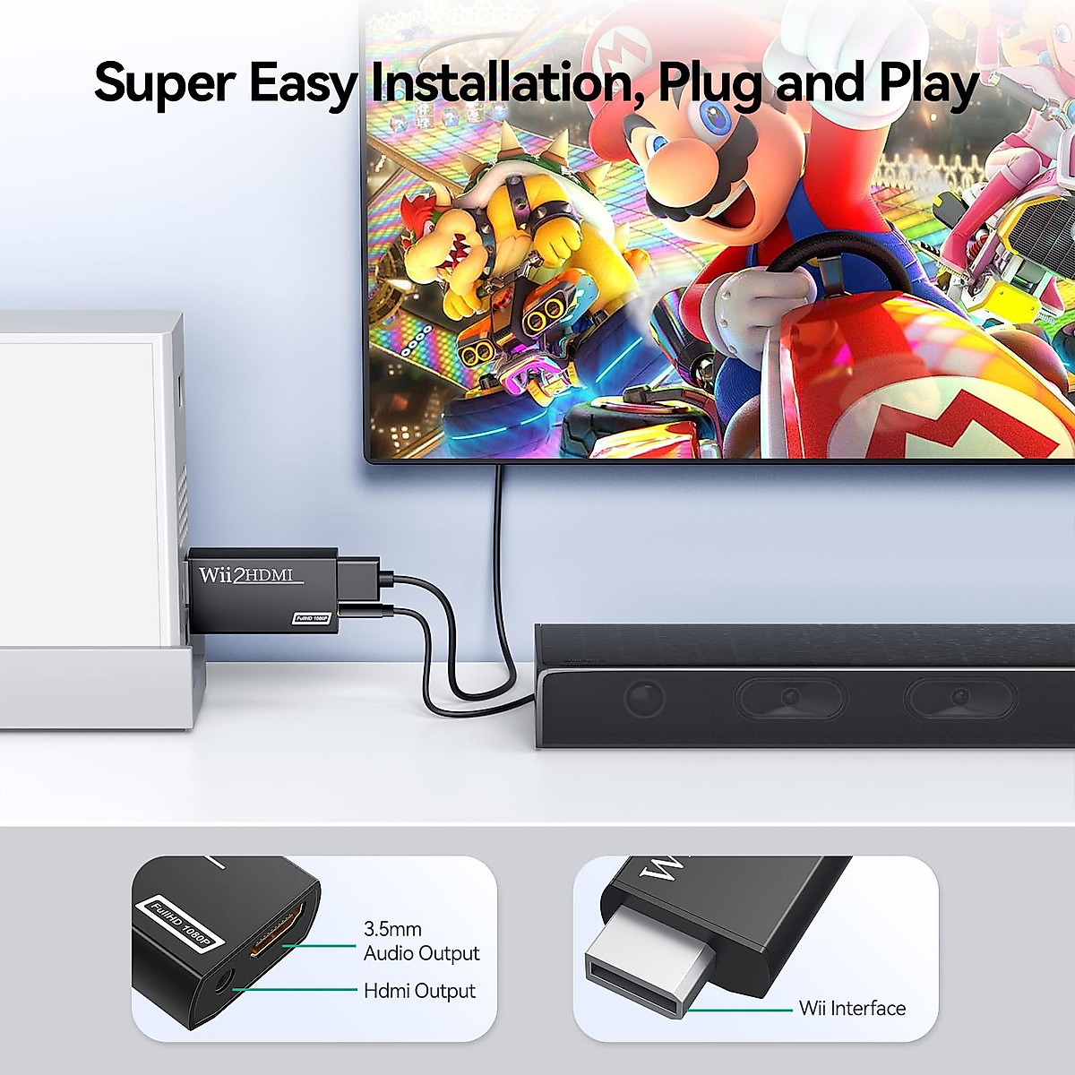 GANA Wii to hdmi Converter, wii to hdmi Adapter, wii to hdmi1080p 720p Connector Output Video & 3.5mm Audio - Supports All Wii Display Modes