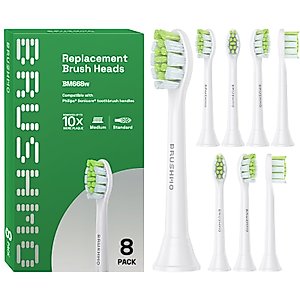 Brushmo Whitening Replacement Toothbrush Heads Compatible with Philips Sonicare DiamondClean HX6062/65, White, 8 Pack