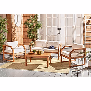 Safavieh PAT7067A Outdoor DREN Natural Brown 4-Piece Beige Seat Cushions Included Patio Set