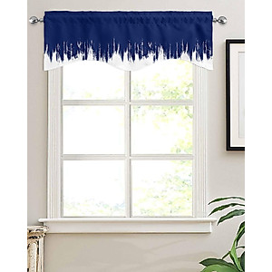 YOKOU Kitchen Valances for Windows Abstract Oil Painting Smear Navy Blue White Light Filtering Short Curtains for Windows Bedroom Privacy Added Rod Pocket Design 60x18inch,2pcs