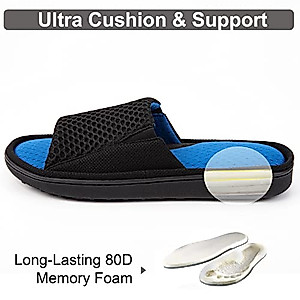 LongBay Men's Comfy Memory Foam Slide Slippers Breathable Mesh Cloth House Shoes (Large / 11-12 D(M) US, Blue)