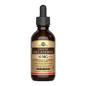 SOLGAR Liquid Melatonin 10 mg, Natural Black Cherry Flavor - 2 fl oz - Helps Normal Circadian Rhythm - Great for Jet Lag - Vegan, Gluten & Dairy Free, Kosher - 59 Servings