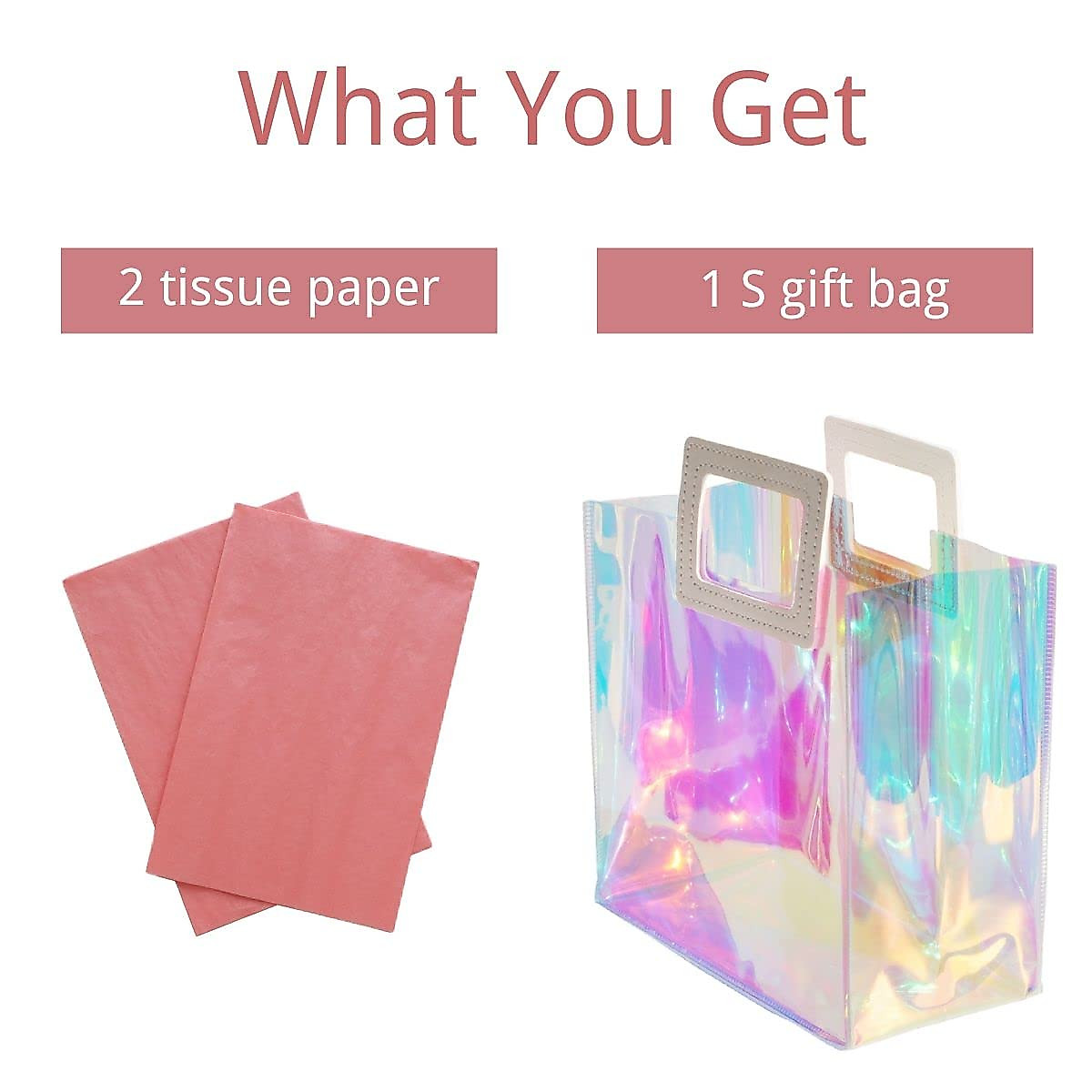 VUOJUR 8.3'' Holographic Small Gift Bag with Tissue Paper Reusable Birthday Gift Bag for Girls Women Iridescent Bachelorette Wedding Bridal Bridesmaid Tote Gift Bag (Pack of 1, S Glossy Coral)