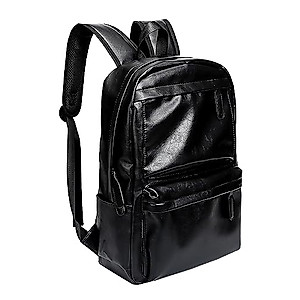 Men's 15 inch Laptop Backpack PU Leather Business Bookbag Large Capacity Casual Daypack for Work Commuting (Black)