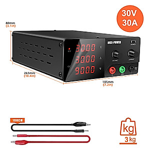 NICE-POWER DC Power Supply Variable, 30V 30A 900W High Power Bench Power Supply with Encoder Knob, 4-Digit LED Display Lab Power Supply Adjustable Switching Regulated Power Supply Battery Charging