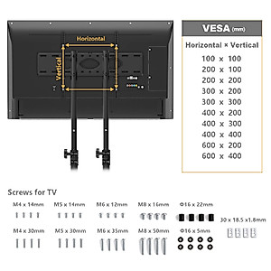 TVON Mobile TV Cart with Wheels for 40-80 Inch LCD LED OLED Flat Curved Screen TVs, Height Adjustable Rolling TV Stand Holds up to 110 lbs, Outdoor TV Stand Trolley Max VESA 600x400mm