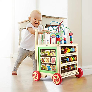 Gemileo Wooden Activity Cube Center Toys with Bead Maze Clocks Shape Sorter Abacus 6 in 1 Learning Educational Toys Birthday Gifts for Toddlers Kid12 Month 1st Girls Boys