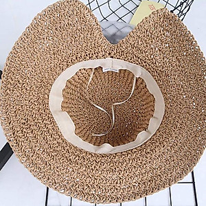 Foldable Wide Brim Floppy Straw Beach Sun Hat,Summer Cap with Bowknot for Women Girls,Strap Adjustable (1 Pack Beige)