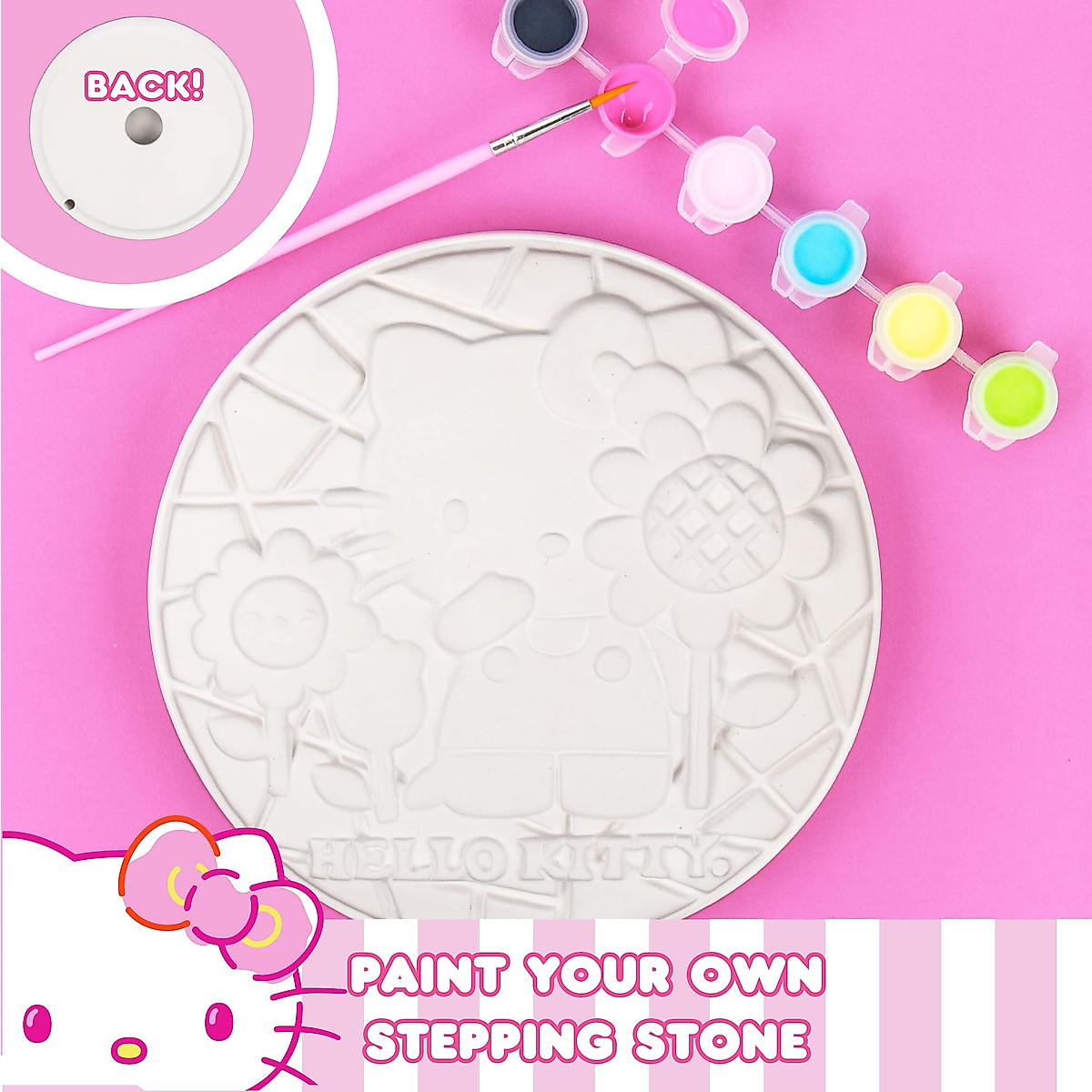 Sanrio Hello Kitty Paint Your Own Stepping Stone, Includes 7” 6 Paints & 1 Paintbrush, Cute Gifts for Kids Teens Girls Adults