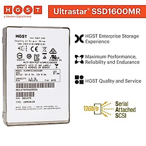 HGST Ultrastar SSD1600MR | HUSMR1616ASS200 | 0B31079 | 1.6TB SAS 12Gb/s 2.5" Inch MLC NAND | 130K / 30K IOPS random R/W | T10 End-To-End Data Protection | Enterprise Solid State Drive SSD