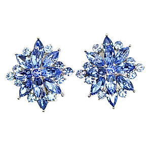 Faship Blue Crystal Clip On Earrings - Blue